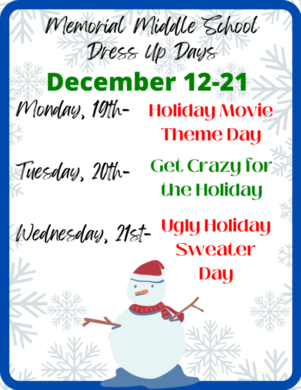 Student Council Winter Dress-Up Days | Memorial Middle School